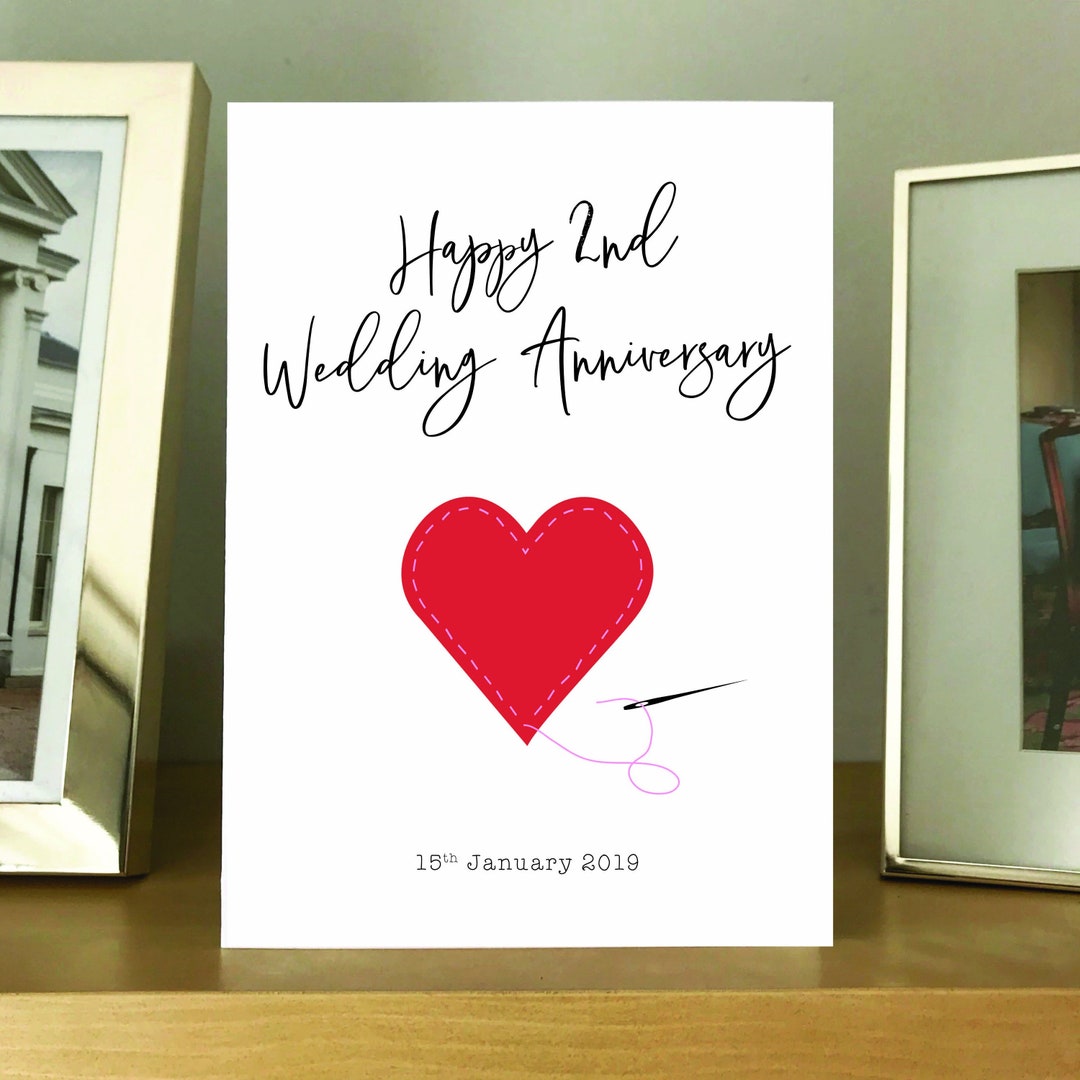 2nd Wedding Anniversary Card. 2nd Wedding Anniversary Cotton Heart Card ...