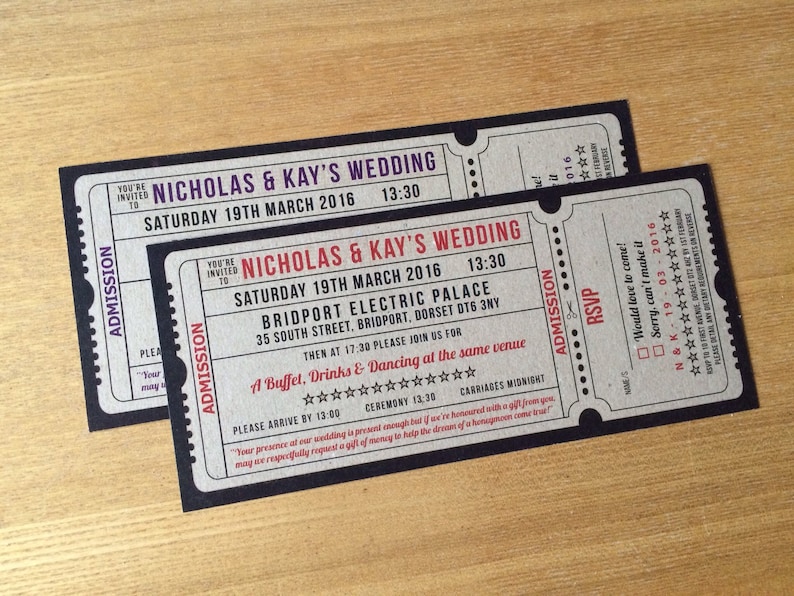 100 Cinema Wedding Invitations / Movie Ticket Wedding Invitations ...