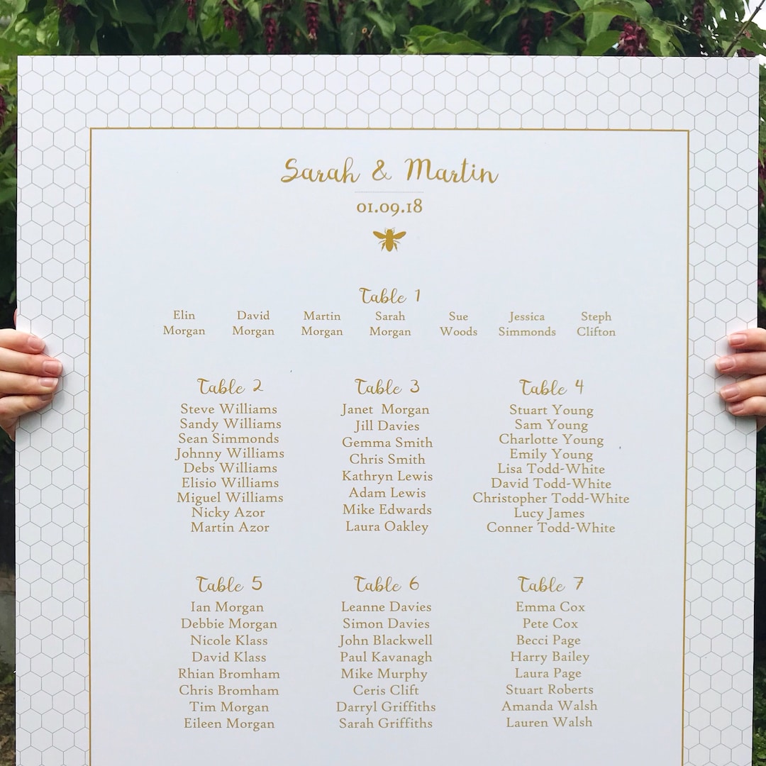 Personalised Honey Bee Themed Wedding Table Plan Honey Bee Seating Plan ...