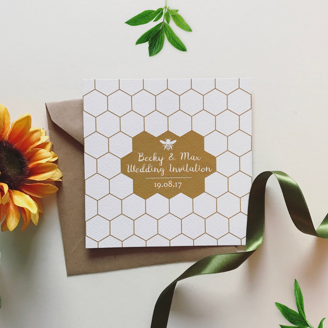 25 Personalised Honey Bee Wedding Invitations Free Envelopes Your ...