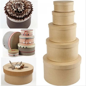 5 Round Hat Boxes Natural Paper Mache Card Boxes | Gift Storage ...