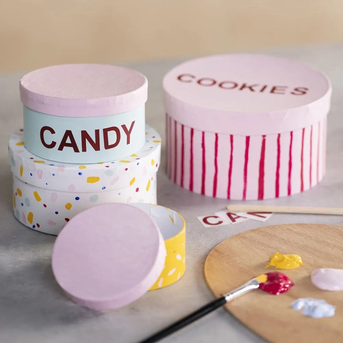 4 Round White Paper Mache Cardboard Boxes | Gift Storage Decorate ...