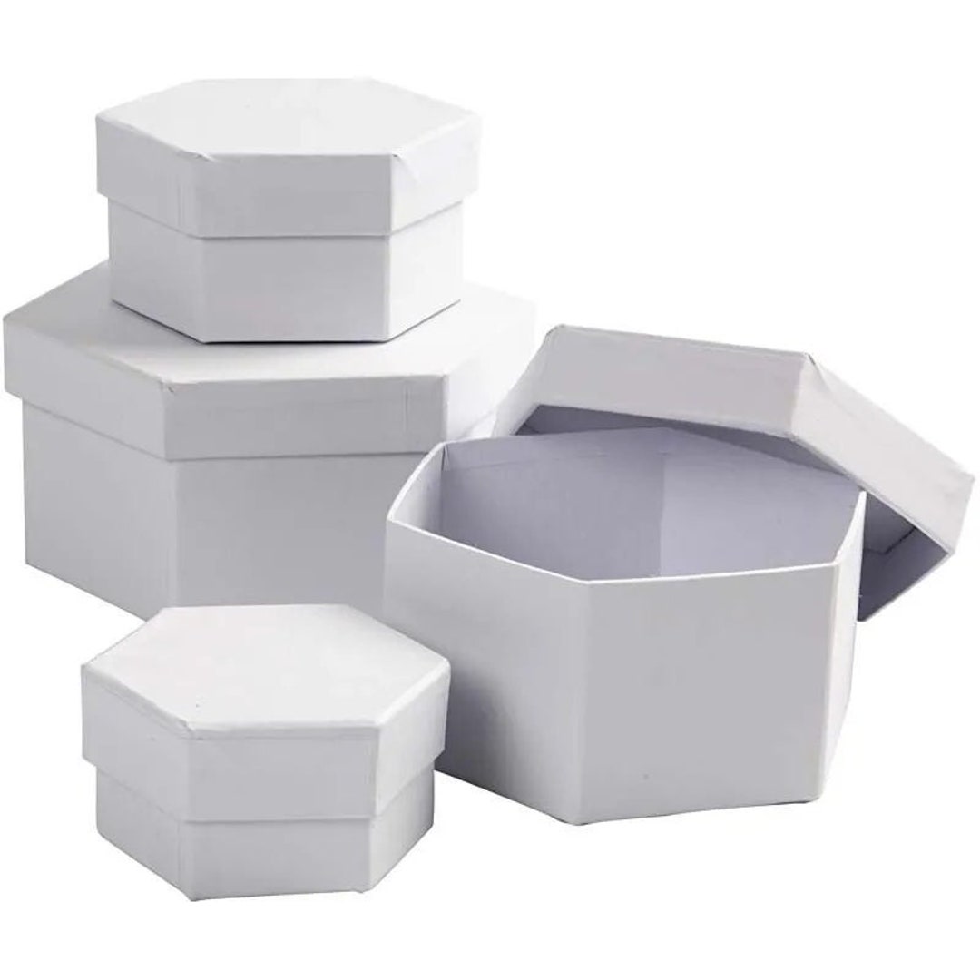 4 Hexagonal Boxes Paper Mache Cardboard | Gift Storage Decorate ...