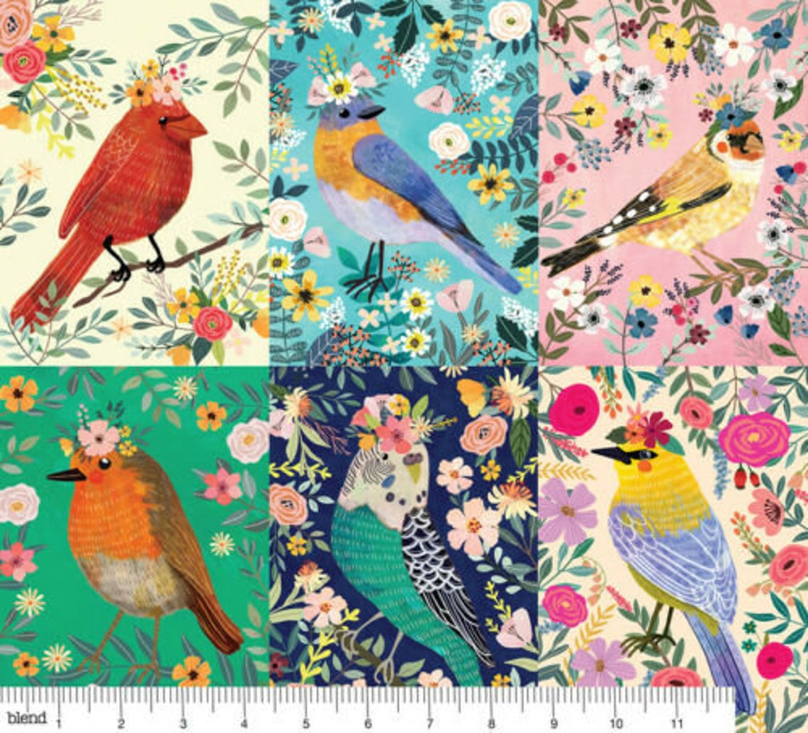 Birdie Collection by Blend Fabrics Bird Fabric Fat Quarters Metres ...