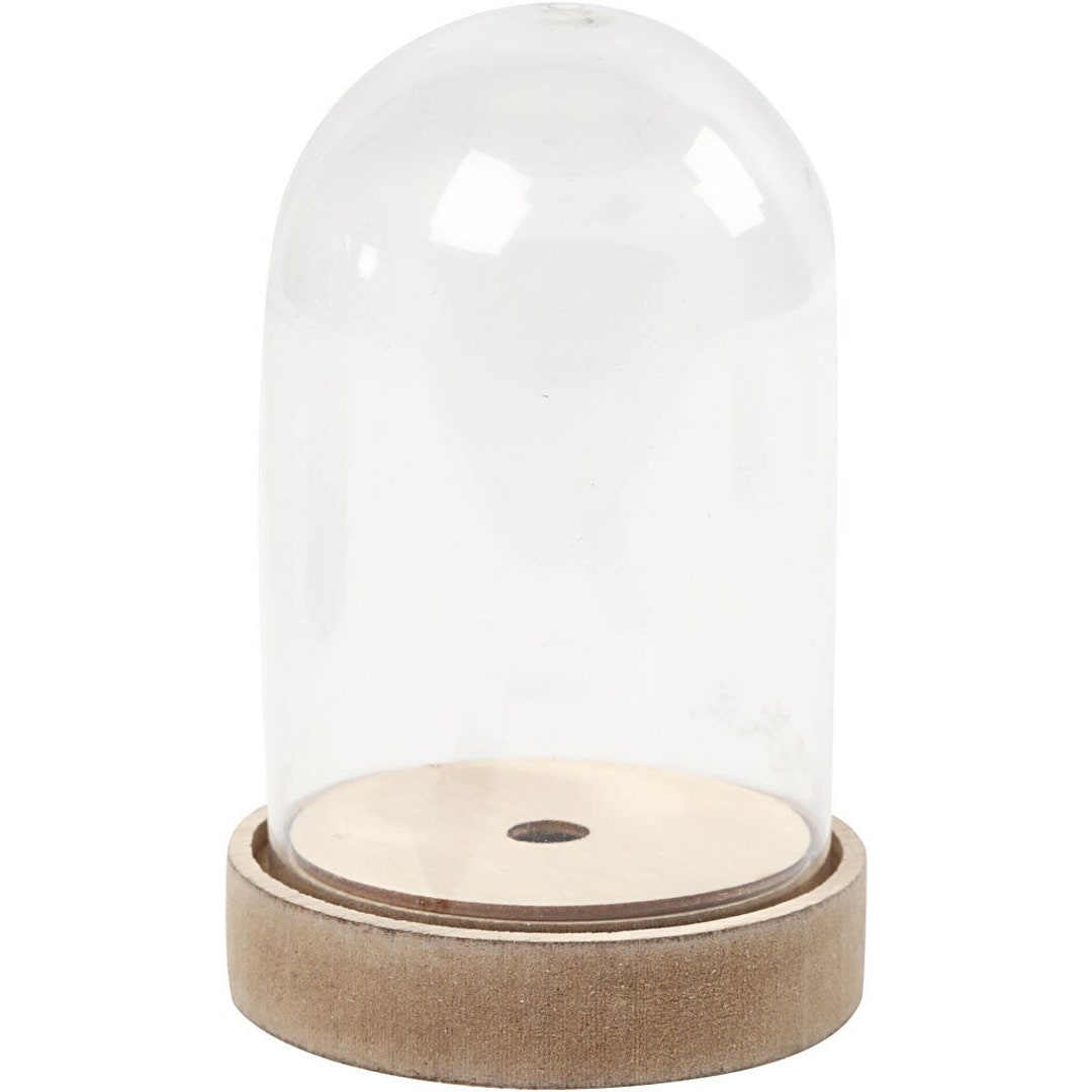 Plastic Bell Jar Dome Display Wooden Base Stand Decorative Vintage DIY ...