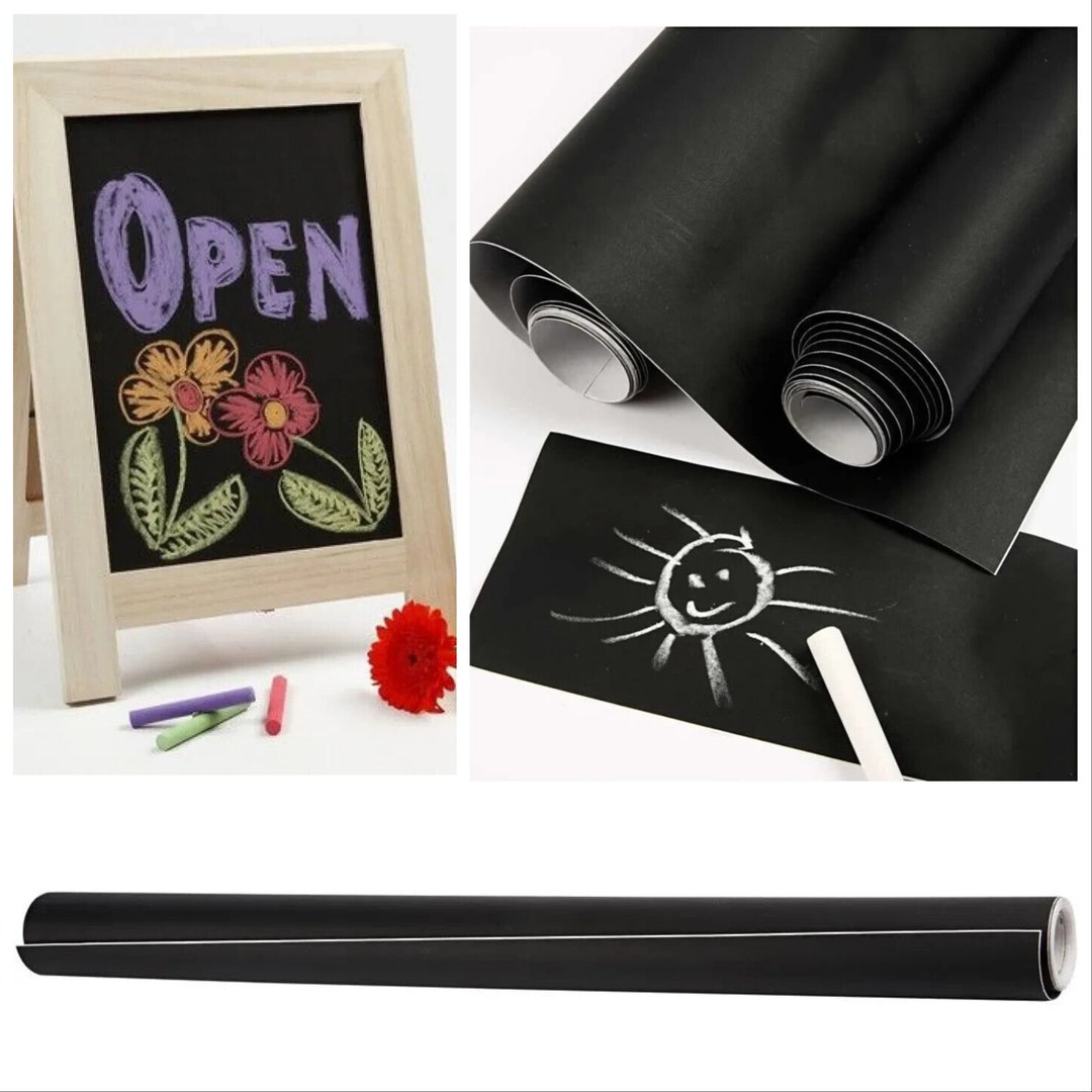 2M Self-adhesive Blackboard Roll Sheet 45cm Black Wall Sticky Reusable ...