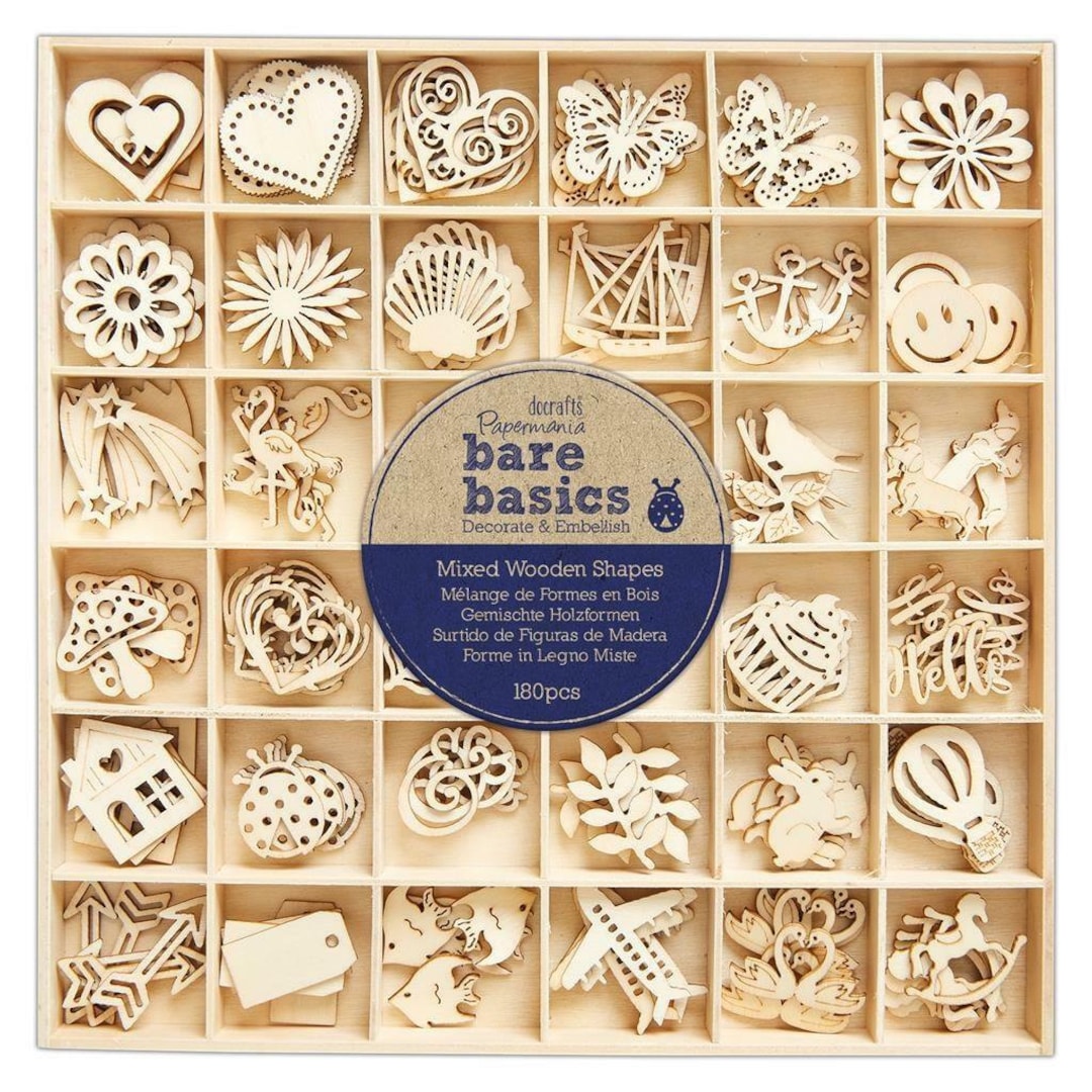 180 X Papermania Bare Basics Wooden Shapes Assorted Design Scrapbooking ...