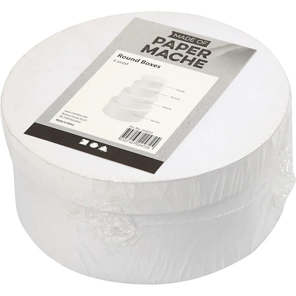 4 Round White Paper Mache Cardboard Boxes | Gift Storage Decorate ...