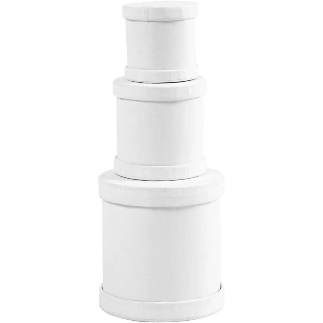 3 Drum Boxes Round White Paper Mache Cardboard | Gift Storage Decorate ...