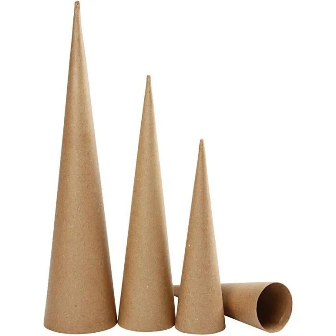 3 X Round Tall Cones 20cm/25cm/30cm Craft Hand Made Paper Mache Create ...