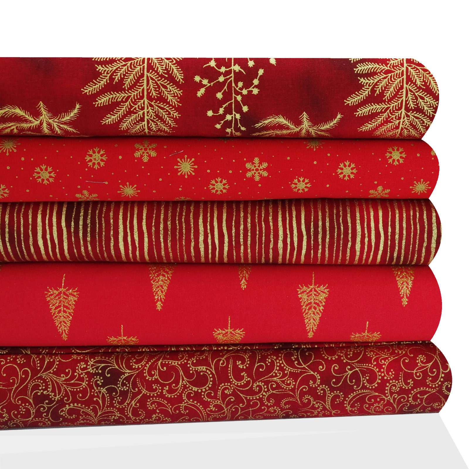 CHRISTMAS FABRIC 100% COTTON Tree Snowflake Reindeer Bundles Red Green ...