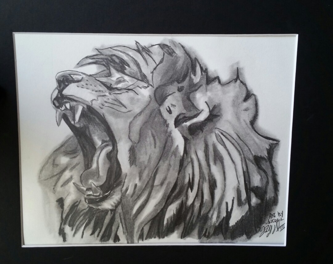 Roaring Lion Graphite Drawing - Etsy
