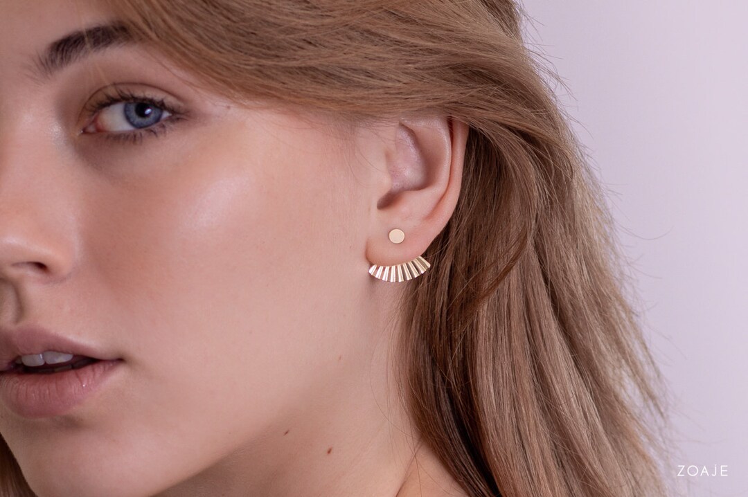 CHINA Round Fan Studs in 14k Gold-filled, Jacket Earrings, Art Deco ...