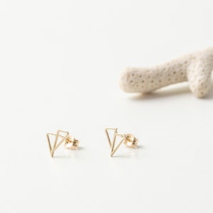 AUSTRIA Small Geometrical 14k Solid Gold Earrings , Geometric Studs, Paperplane Studs, Solid ...