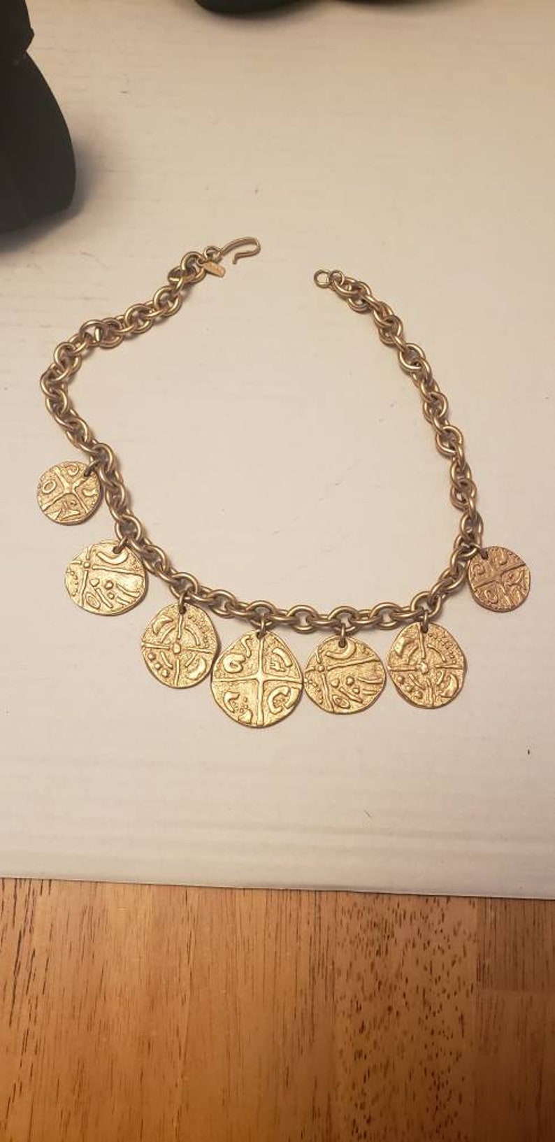Vintage Monet 80's Roman Coin Hieroglyphics Matte Necklace & Earrings ...