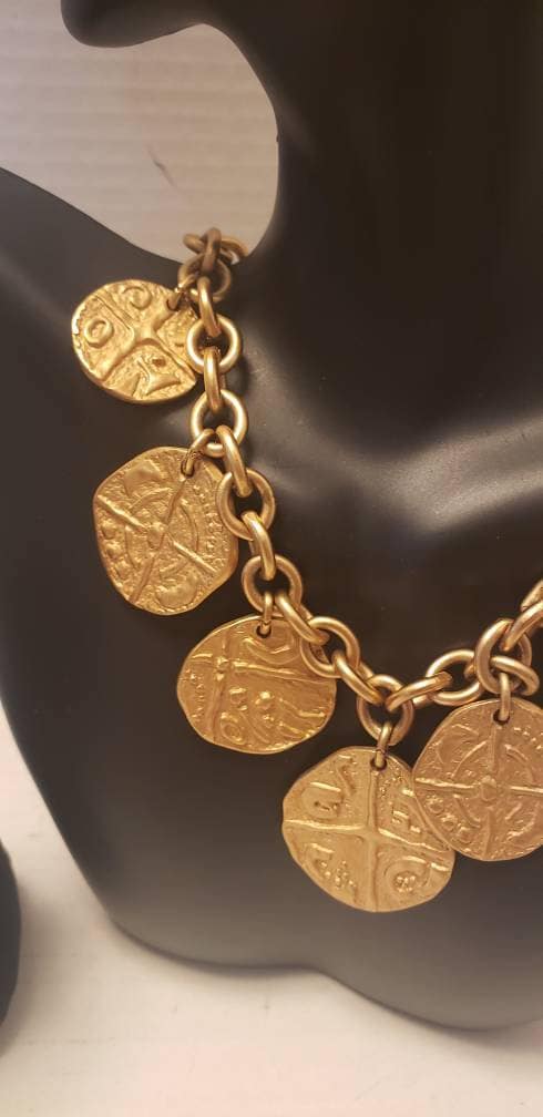 Vintage Monet 80's Roman Coin Hieroglyphics Matte Necklace & Earrings ...