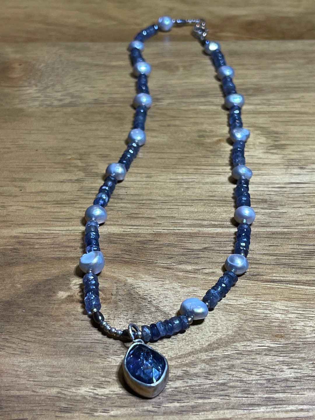 Iolite & Freshwater Pearl Necklace - Handcrafted Gemstone Strand ...
