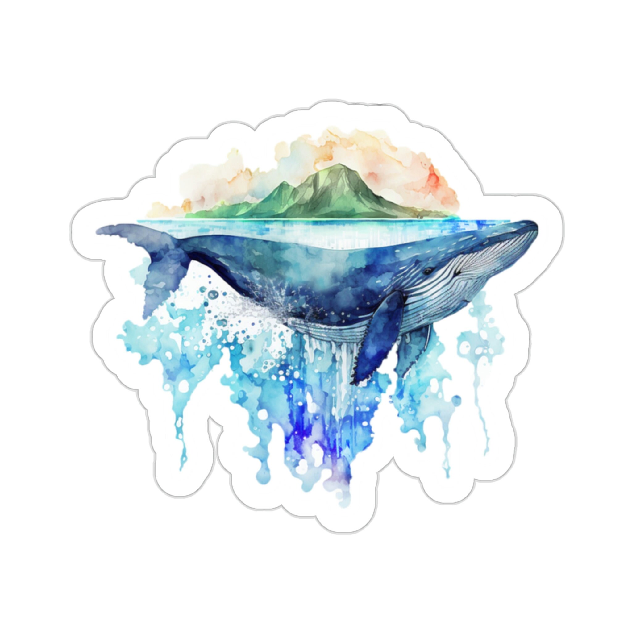 Humpback Whale Sticker, Watercolored Humpback Whale, Tropical Sticker ...