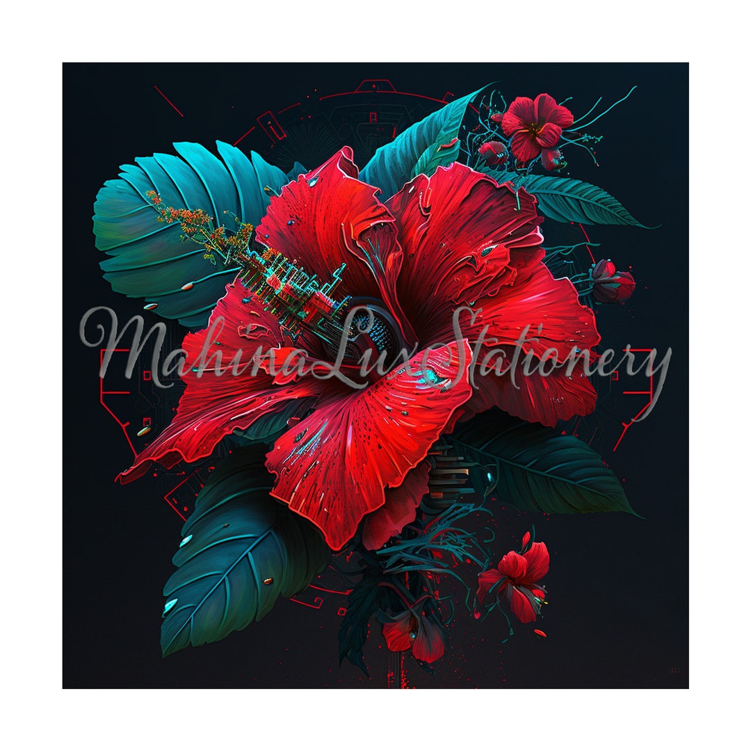 Hibiscus Sticker, Red Hibiscus Sticker, Cyber Punk Sticker, Hawaii ...