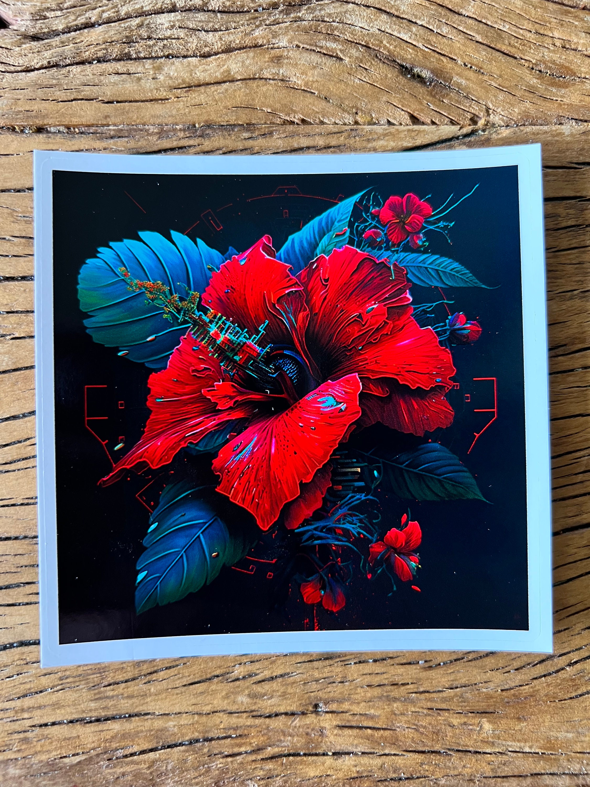 Hibiscus Sticker, Red Hibiscus Sticker, Cyber Punk Sticker, Hawaii ...