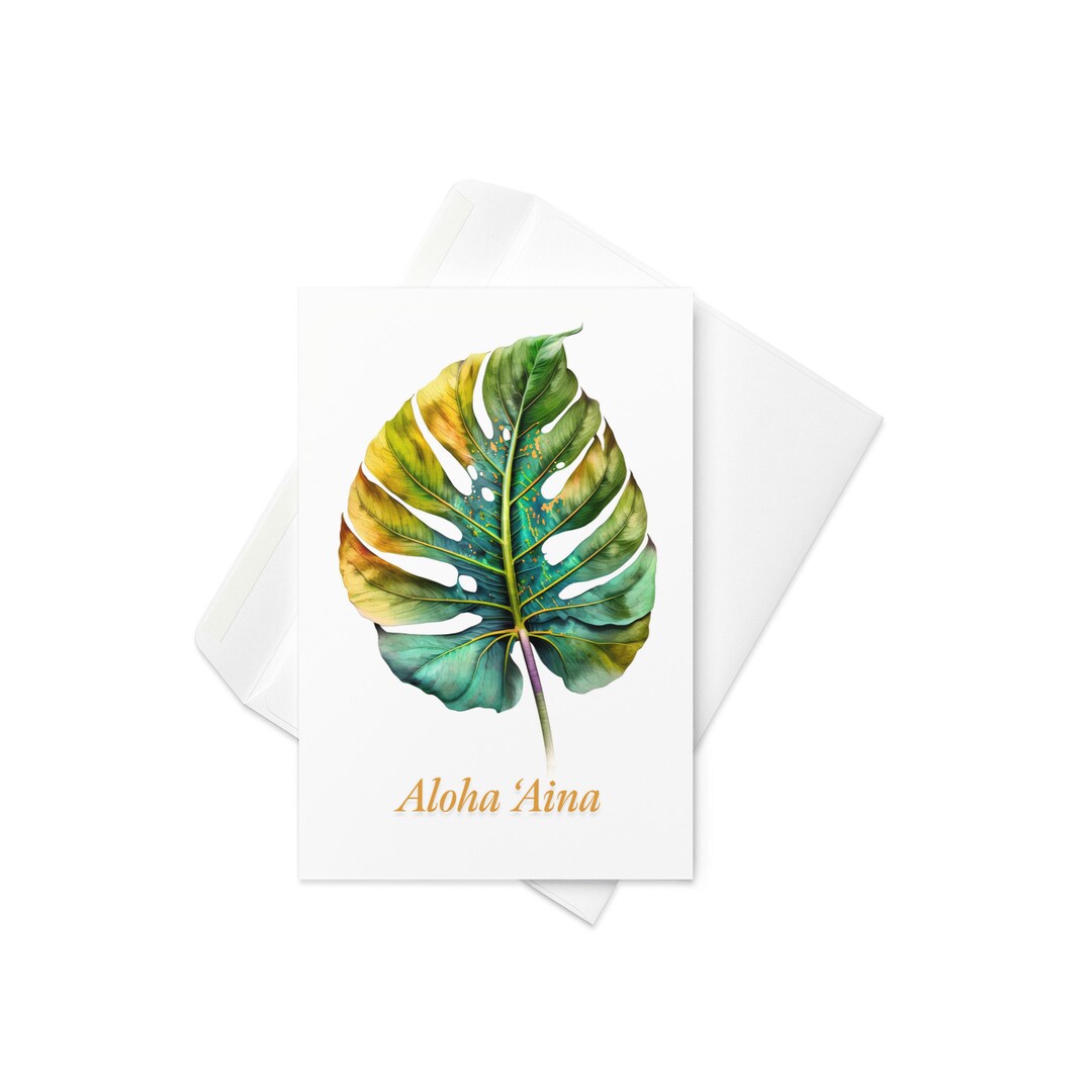 Monstera Greeting Card, Aloha Aina Monstera Card, Aloha Card, Leaf Card ...