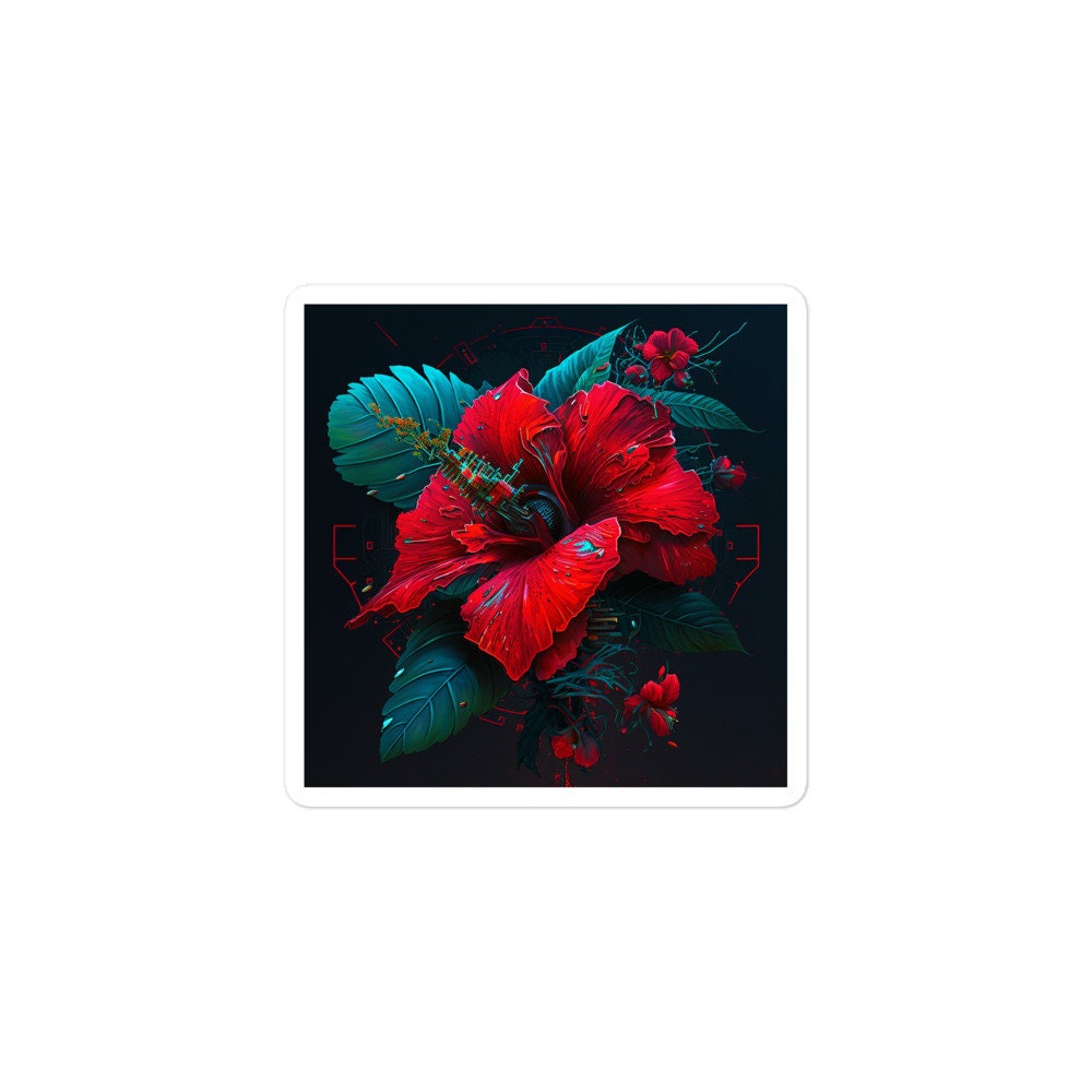 Hibiscus Sticker, Red Hibiscus Sticker, Cyber Punk Sticker, Hawaii ...