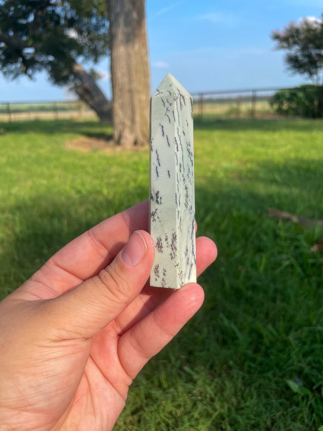 Green Dendritic Agate Tower/ Green Dendritic Agate/ Dendritic Opal ...