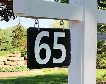 Rectangle Carved Slate House Number Sign Post and Lights | Etsy