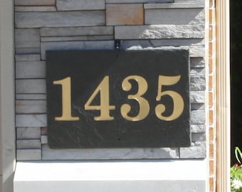 Rectangle Carved Slate House Number Sign Post and Lights | Etsy
