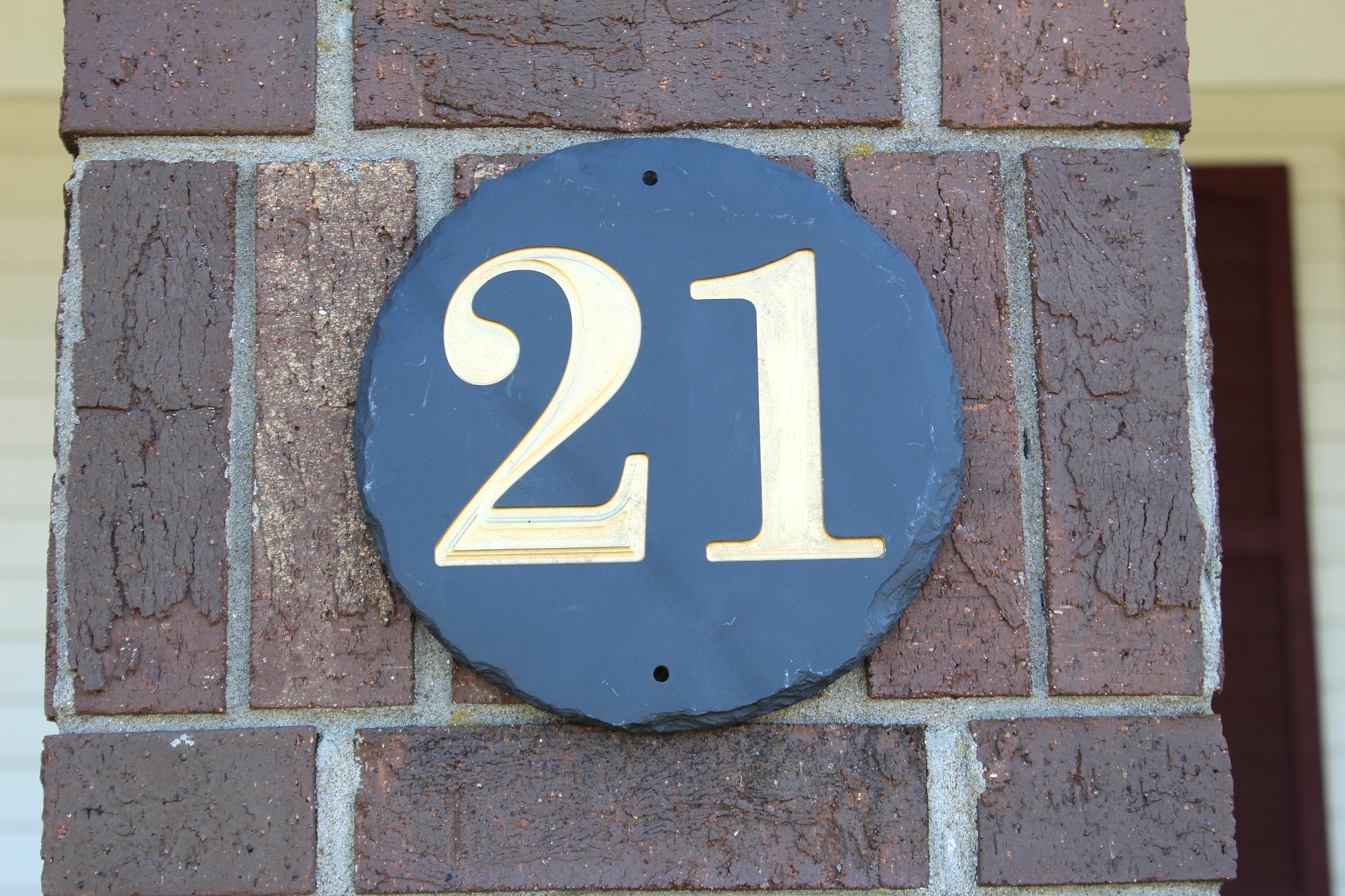 Circle Carved Slate House Number Sign - Etsy
