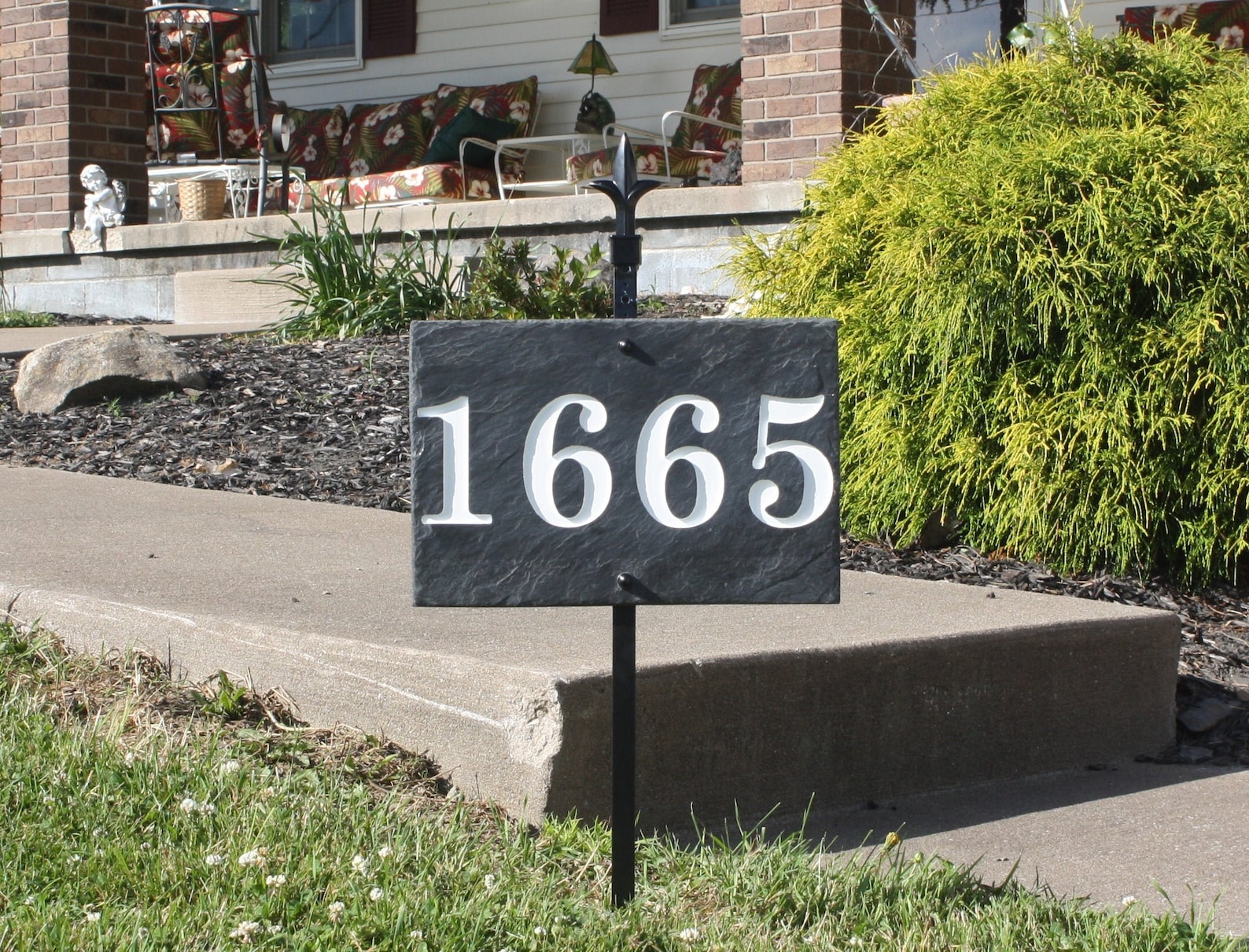 Rectangle Carved Slate House Number Sign- Post and Lights - Etsy