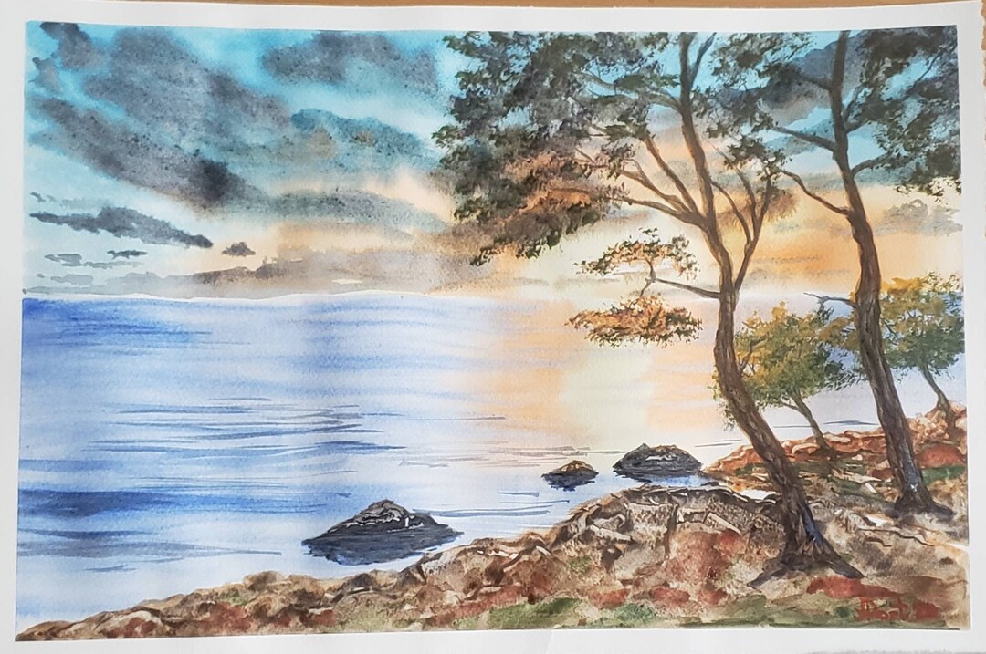 Original Ocean Coast Watercolor Painting: 15x22" Cotton Paper - Etsy