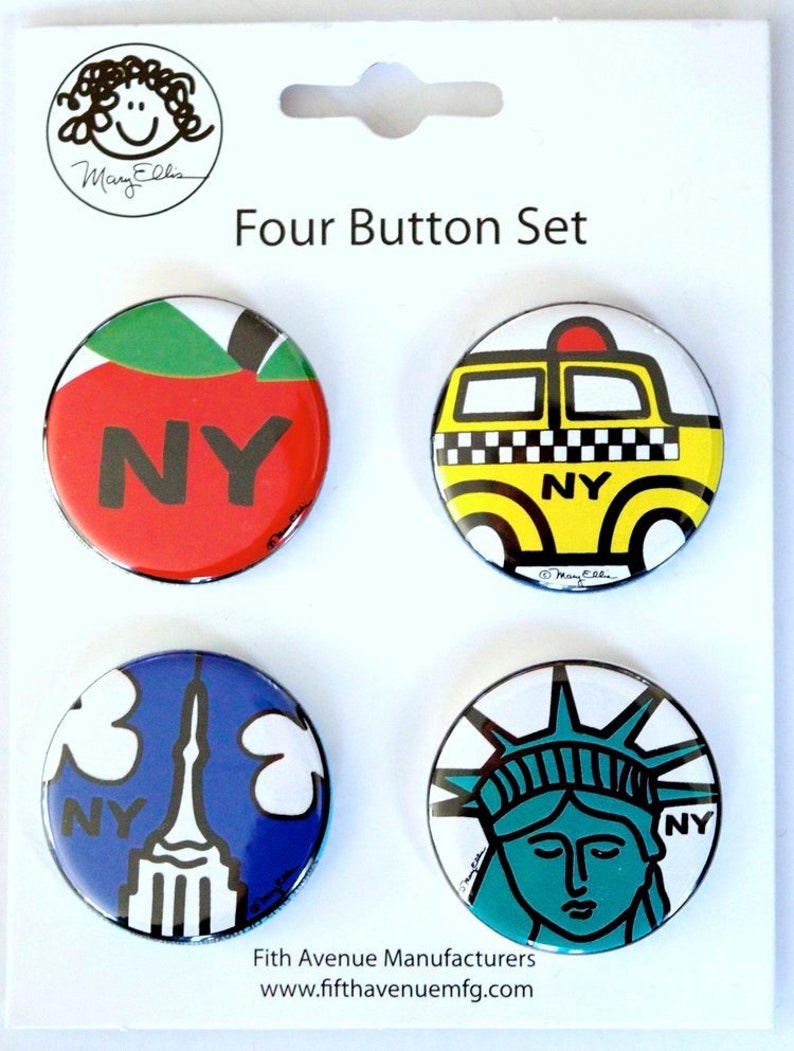 New York Button Gift Set of 4 Iconic New York City Pins 1.25 Inches ...