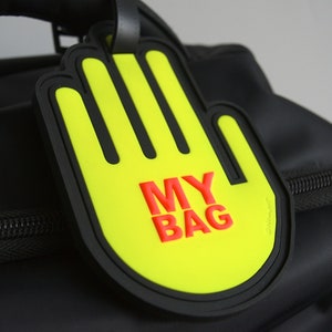Fun Luggage Tag Neon Hand Fluorescent Yellow Heavy Duty Travel Tag - Etsy