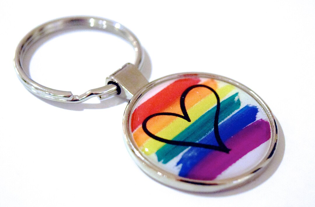 Rainbow Pride Flag Heart Keychain Metal Key Chain 1.25x2.25" Dome Key ...