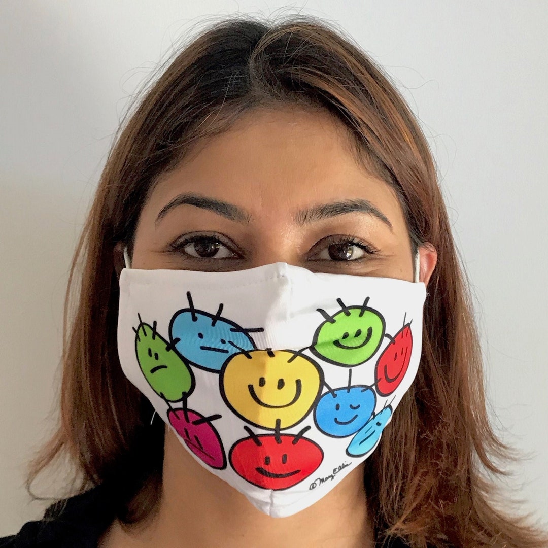 Pair of Two Happy Faces Face Masks Colorful Art Mask by Mary Ellis ...