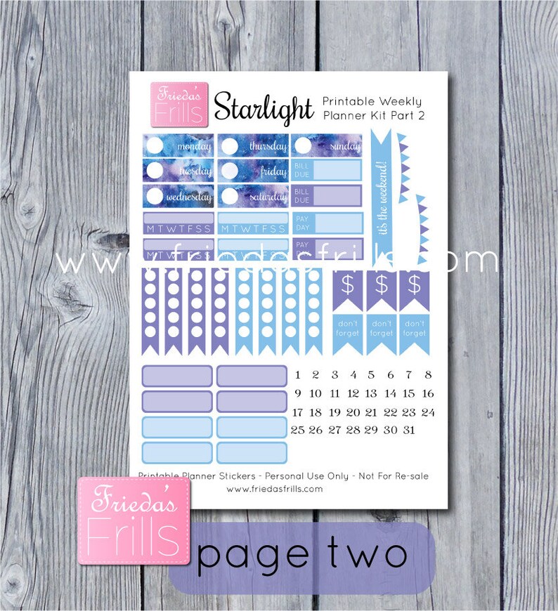 Starlight Watercolor Printable Weekly Planner Kit Functional - Etsy