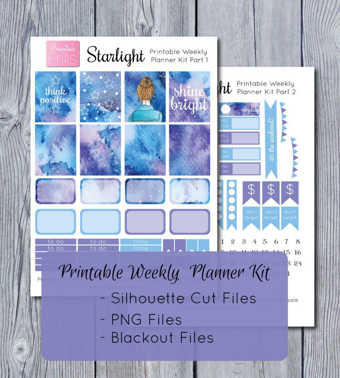 Starlight Watercolor Printable Weekly Planner Kit Functional - Etsy
