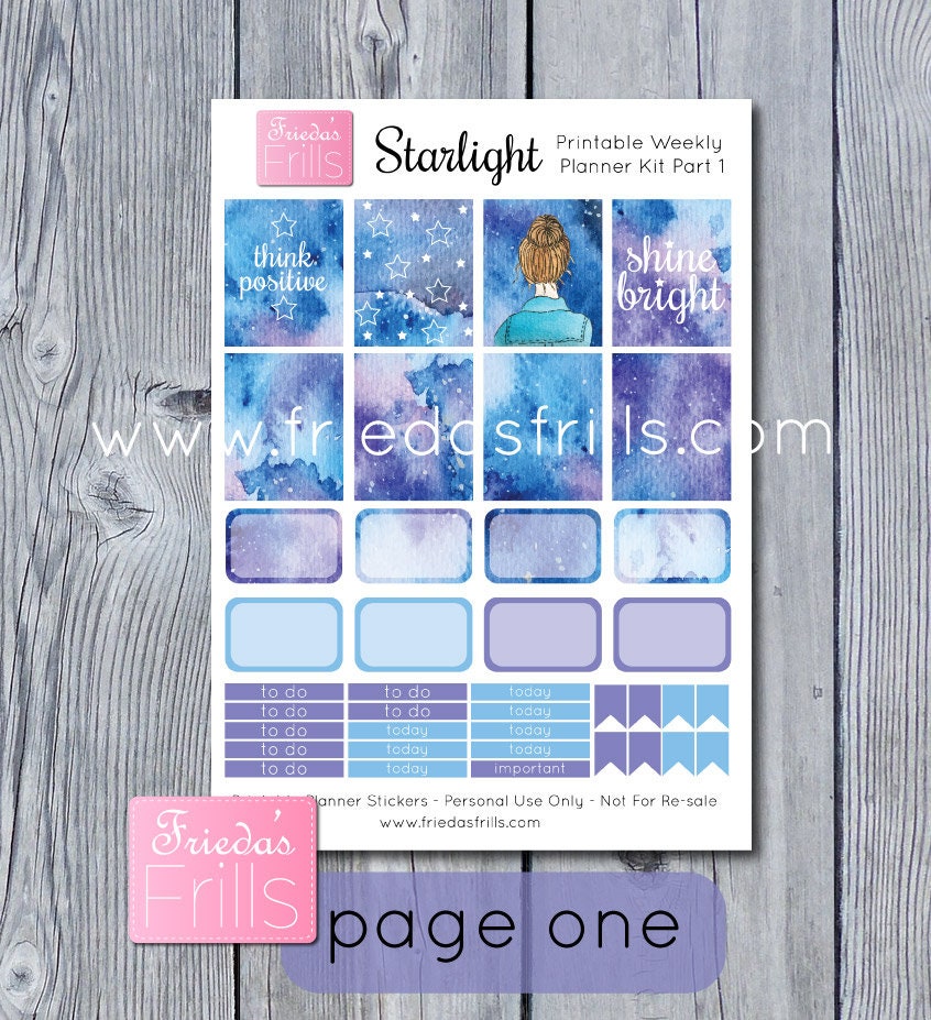 Starlight Watercolor Printable Weekly Planner Kit Functional - Etsy