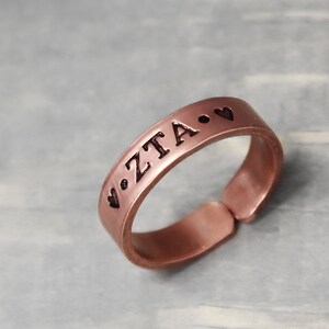 Zeta Tau Alpha Ring, Sorority Ring, Thin Copper Ring, Custom Sorority ...