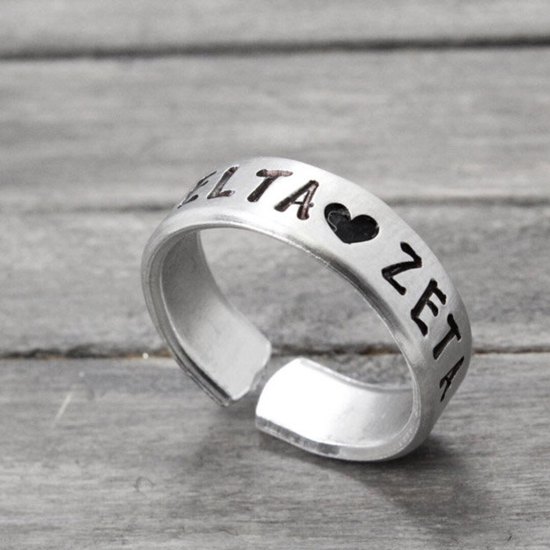 Delta Zeta Ring, Black Heart Ring, Sorority Ring, Custom Sorority ...