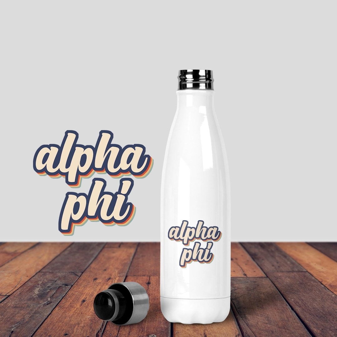Alpha Phi Water Bottle - Retro Sorority Gift - Stainless Steel Water ...