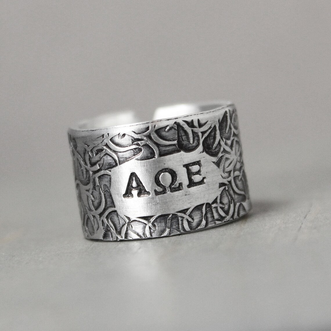 Alpha Omega Epsilon Ring Sorority Ring Floral Texture Ring - Etsy