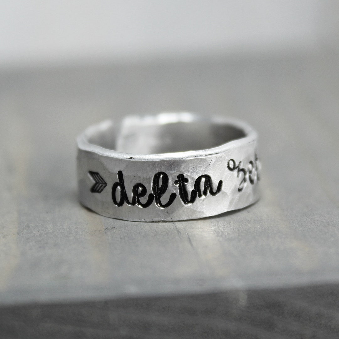 Delta Zeta Ring, Hammered Sorority Ring, Custom Sorority Jewelry, Hand ...