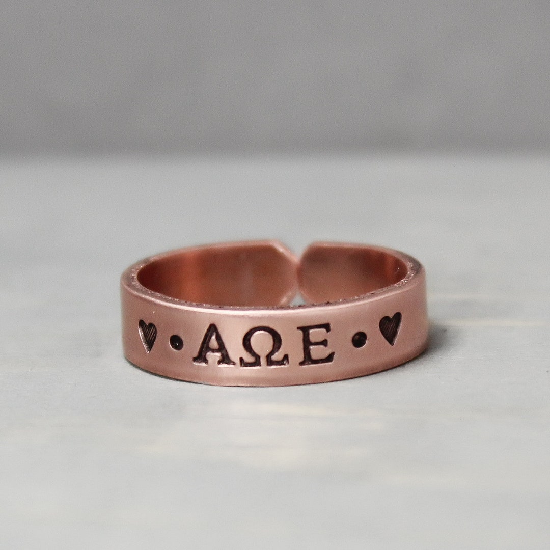 Alpha Omega Epsilon Ring, Sorority Ring, Thin Copper Ring, Custom ...