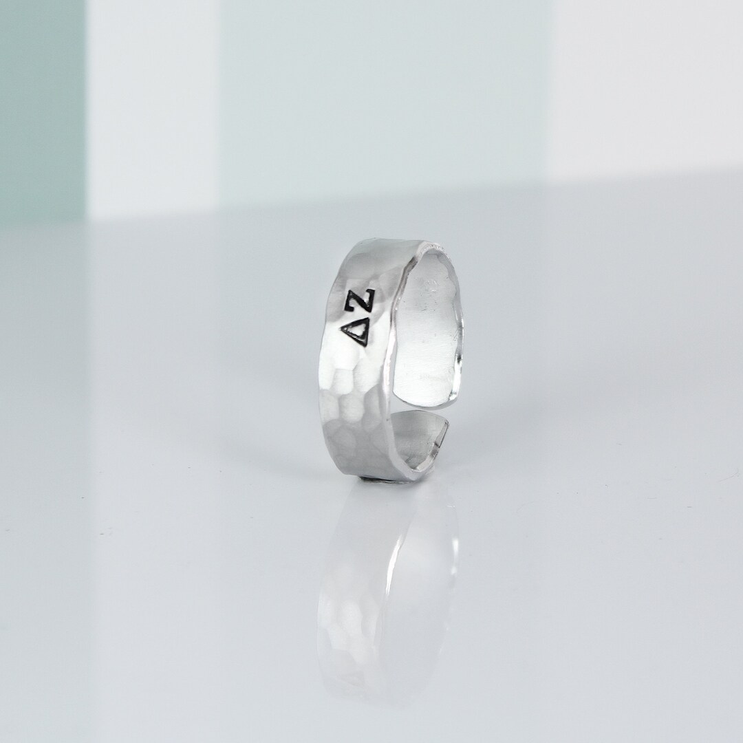 Delta Zeta Ring, Hammered Sorority Ring, Custom Sorority Jewelry, Hand ...