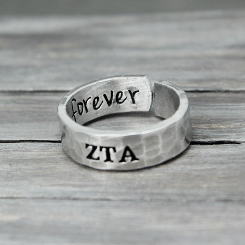 Zeta Tau Alpha Ring Hammered Sorority Ring Custom Sorority | Etsy