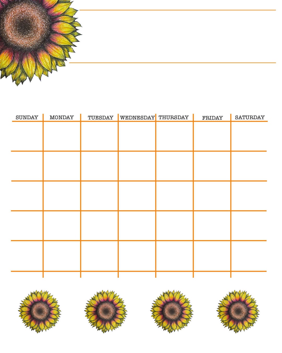 Sunflower Monthly Calendar Planner Printable DIGITAL FILES - Etsy
