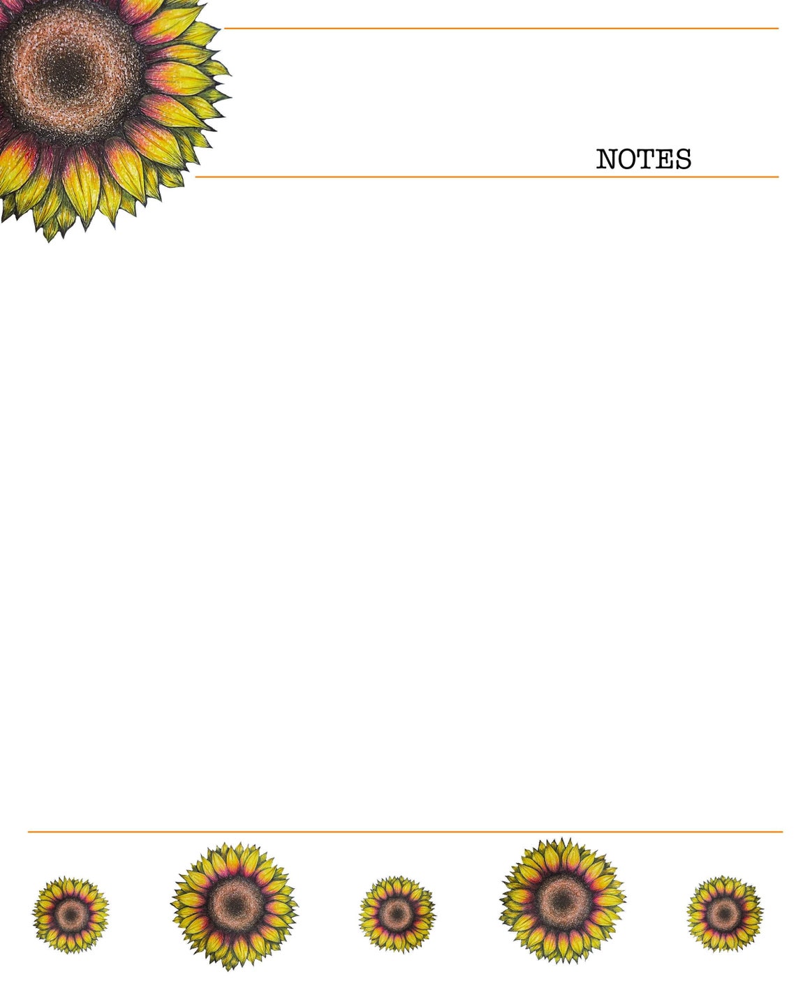 Sunflower Notes and Doodles Page Planner Printable DIGITAL FILES - Etsy