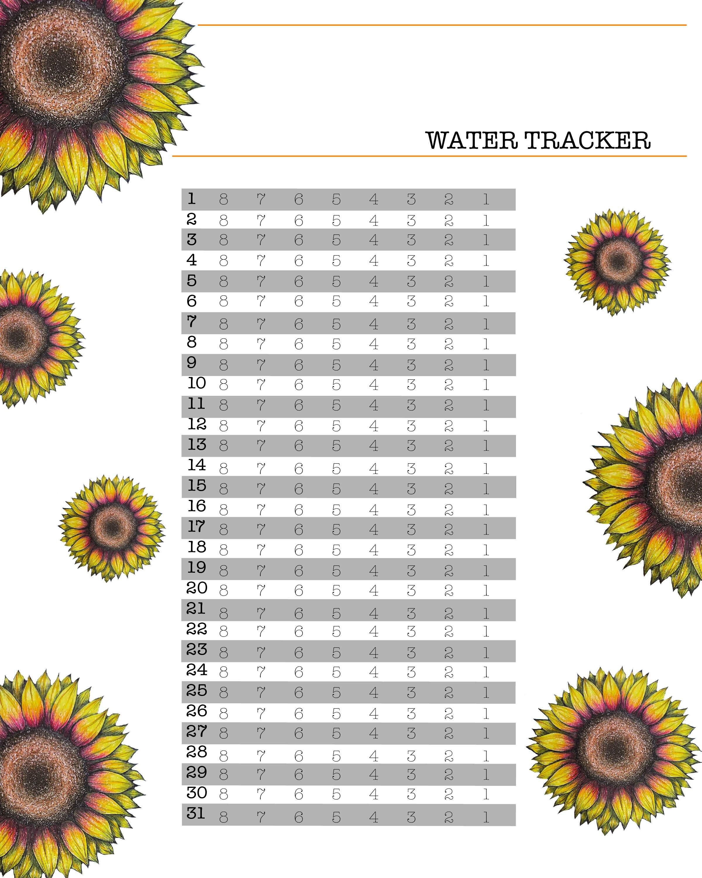 Sunflower Water Tracker Planner Printable DIGITAL FILES - Etsy